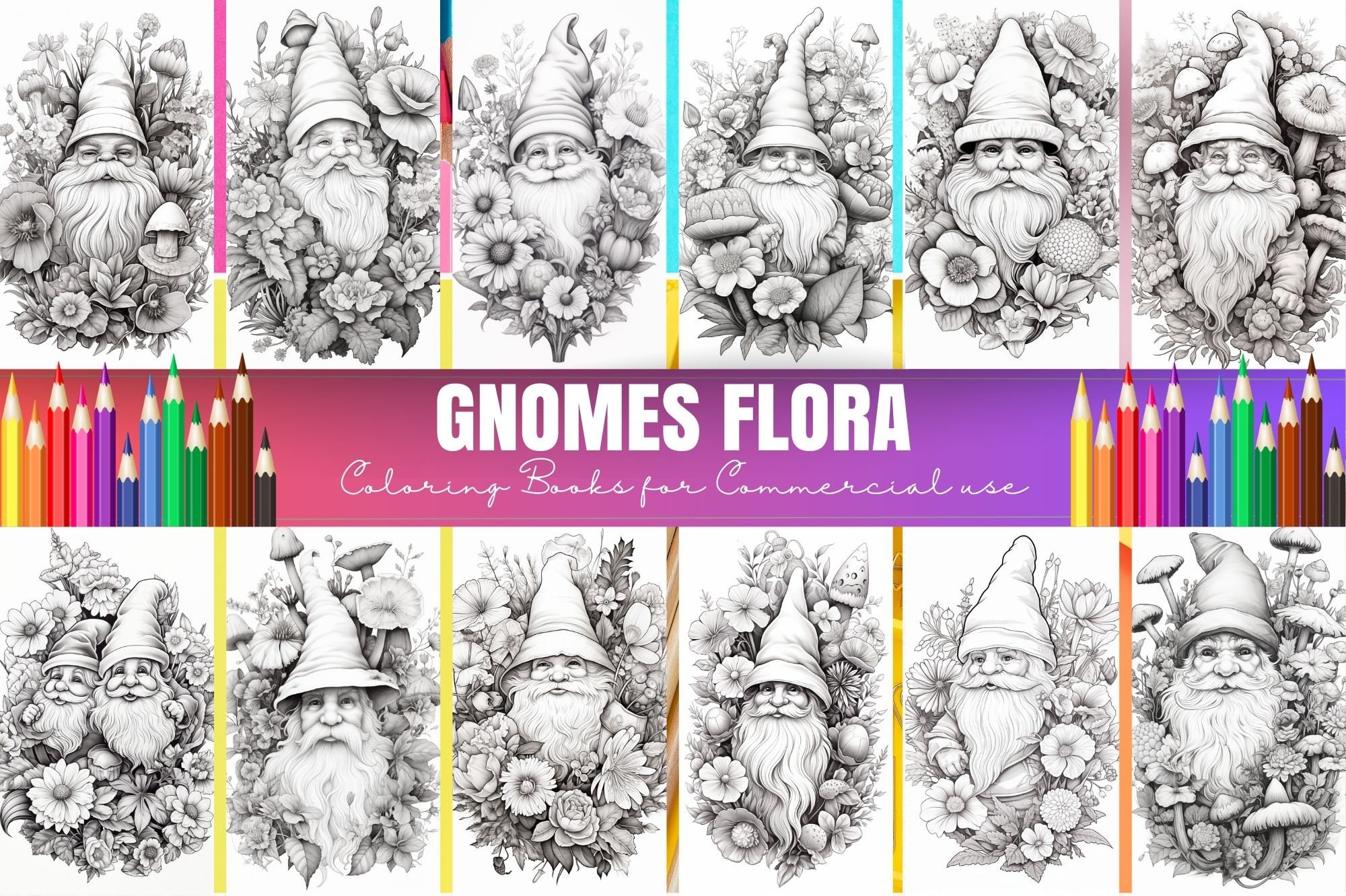 Gnomes Flora Coloring Pages Garden Gnomes Coloring Book - Etsy
