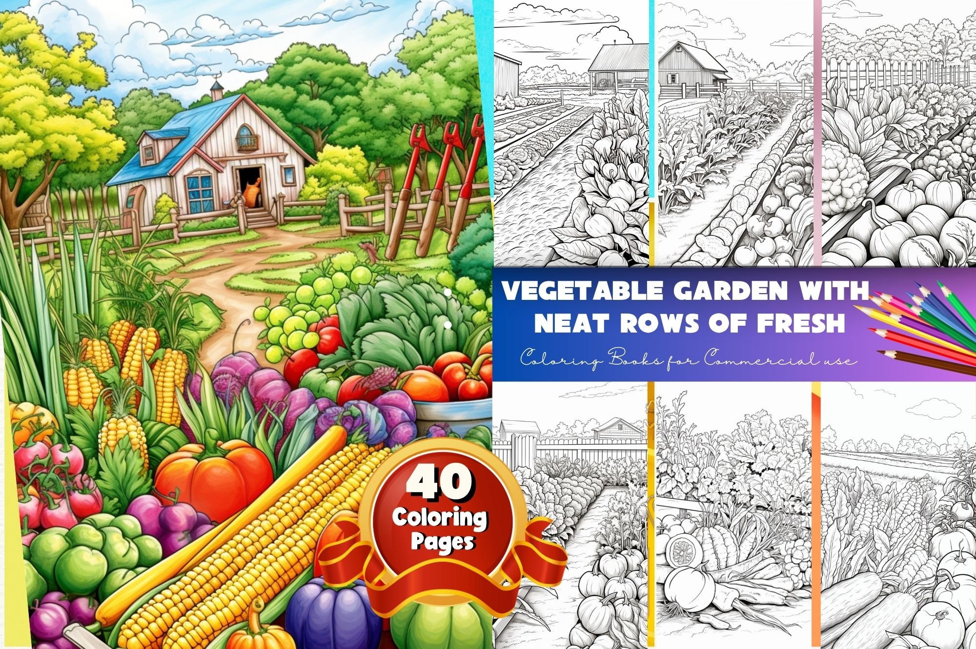 Vegetable Garden Coloring Page Garden Coloring Farm Coloring - Etsy