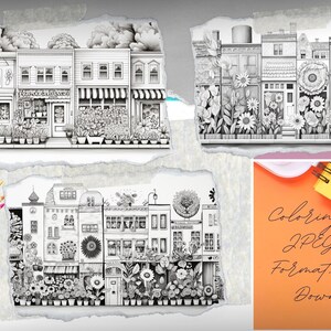 Whimsical Store Fronts Coloring, Adorable Storefront Coloring ...