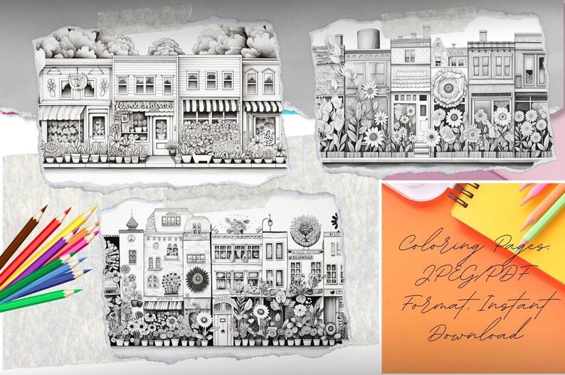 Whimsical Store Fronts Coloring, Adorable Storefront Coloring ...