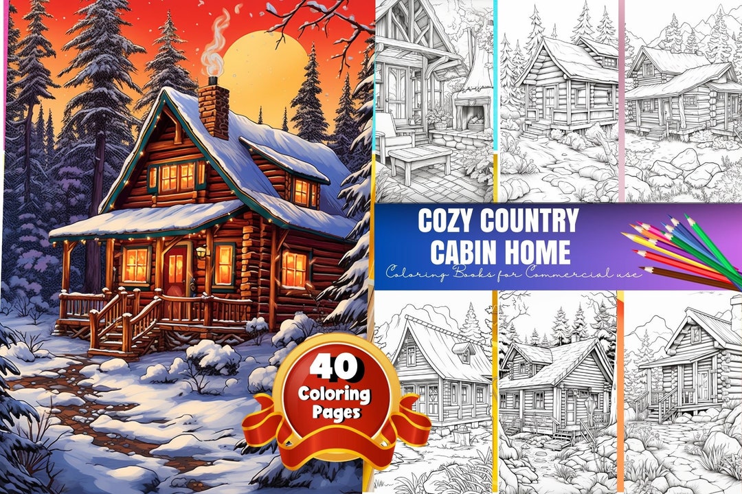 Cozy Country Cabin Coloring Pages, Cozy Log Cabin, Printable Garden ...