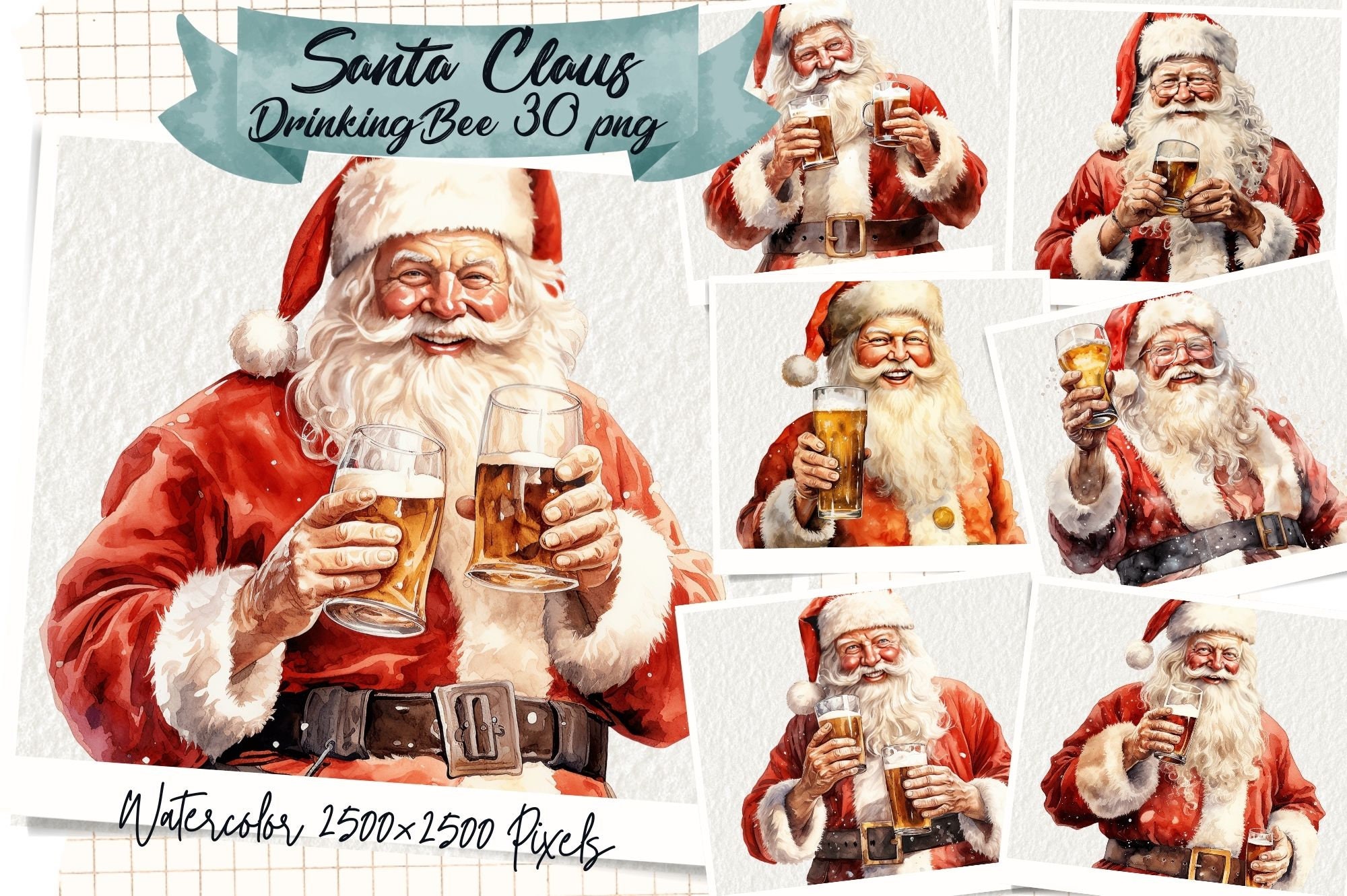 Santa Drinking Beer Clipart, Christmas Clipart, Funny Clipart, Winter ...