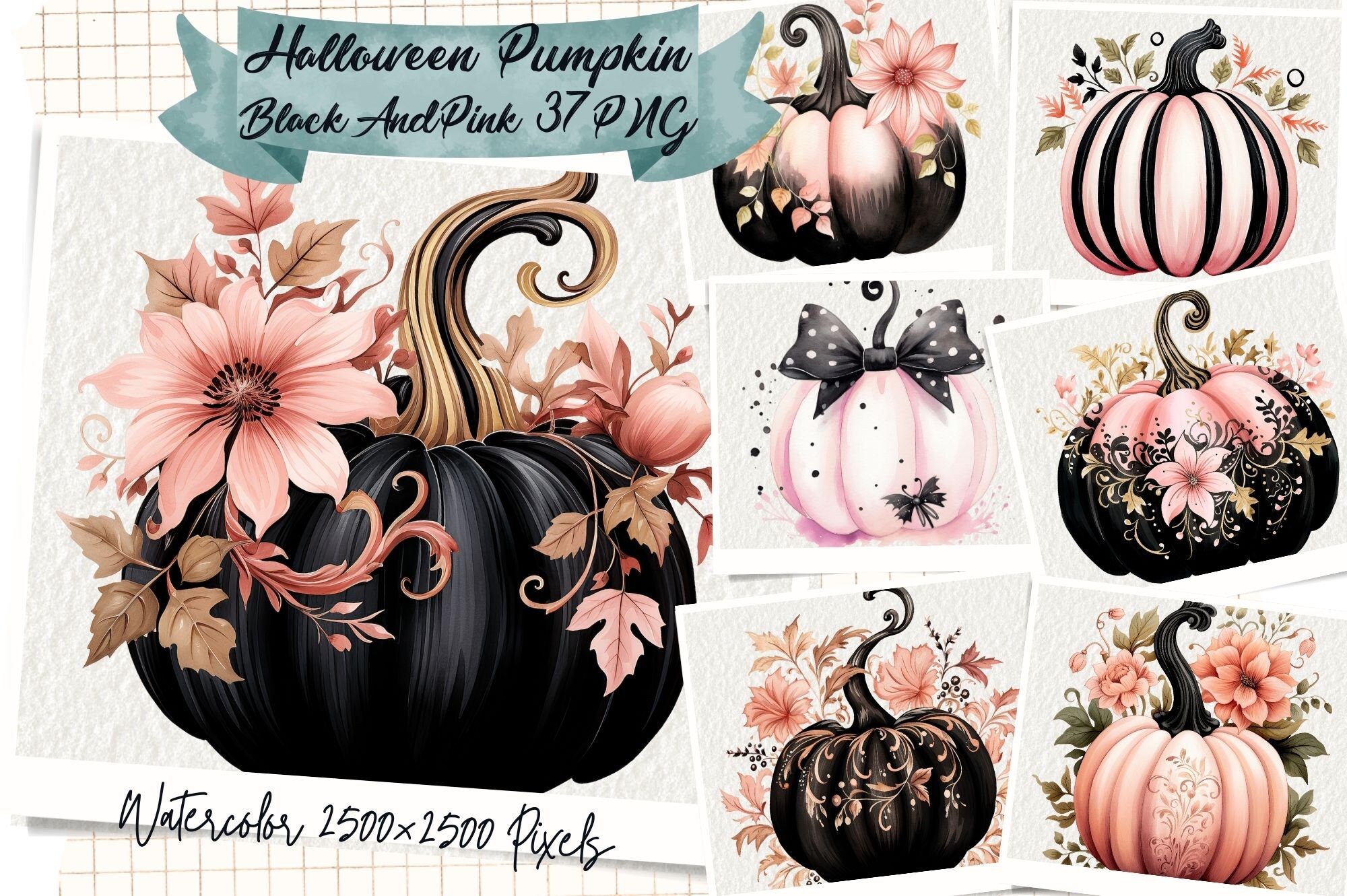 Pumpkins Watercolor Clipart Halloween Clipart White Pumpkin - Etsy