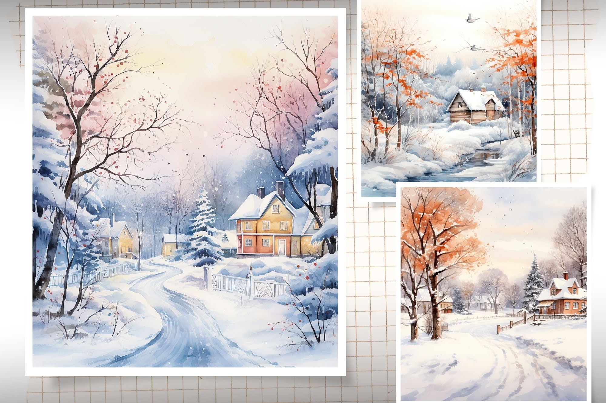Watercolor Winter Wonderland Background Winter Landscape - Etsy