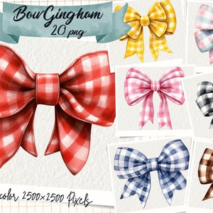 Gingham Bows PNG Clipart, Transparent Background, Watercolor Bows ...