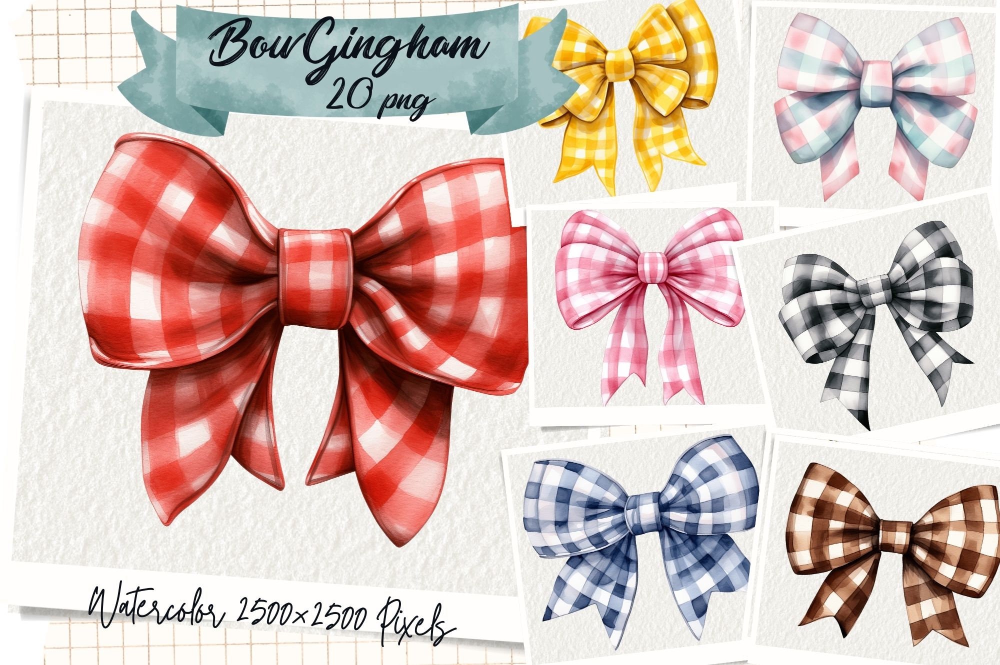 Gingham Bows PNG Clipart, Transparent Background, Watercolor Bows ...