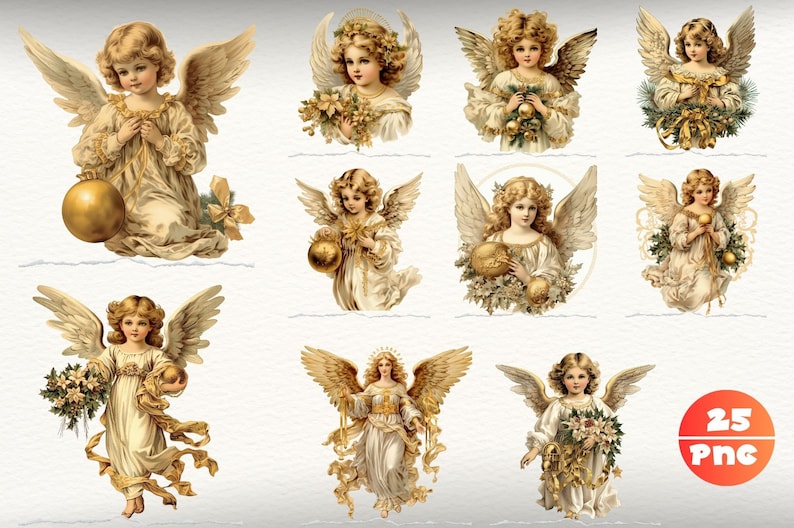 Angels Gold Victorian Clipart, Vintage Christmas Angel, Decoupage ...