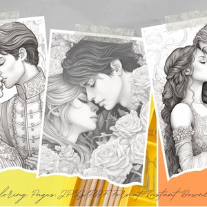 Romantic Couple Coloring Pages for Adults, Woman, Man, Love, Grayscale ...