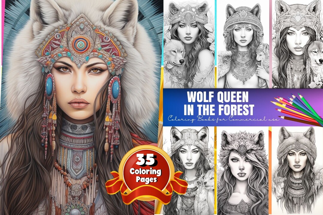 Wolf Queen in the Forest Coloring Illustration, Viking Woman With Her ...
