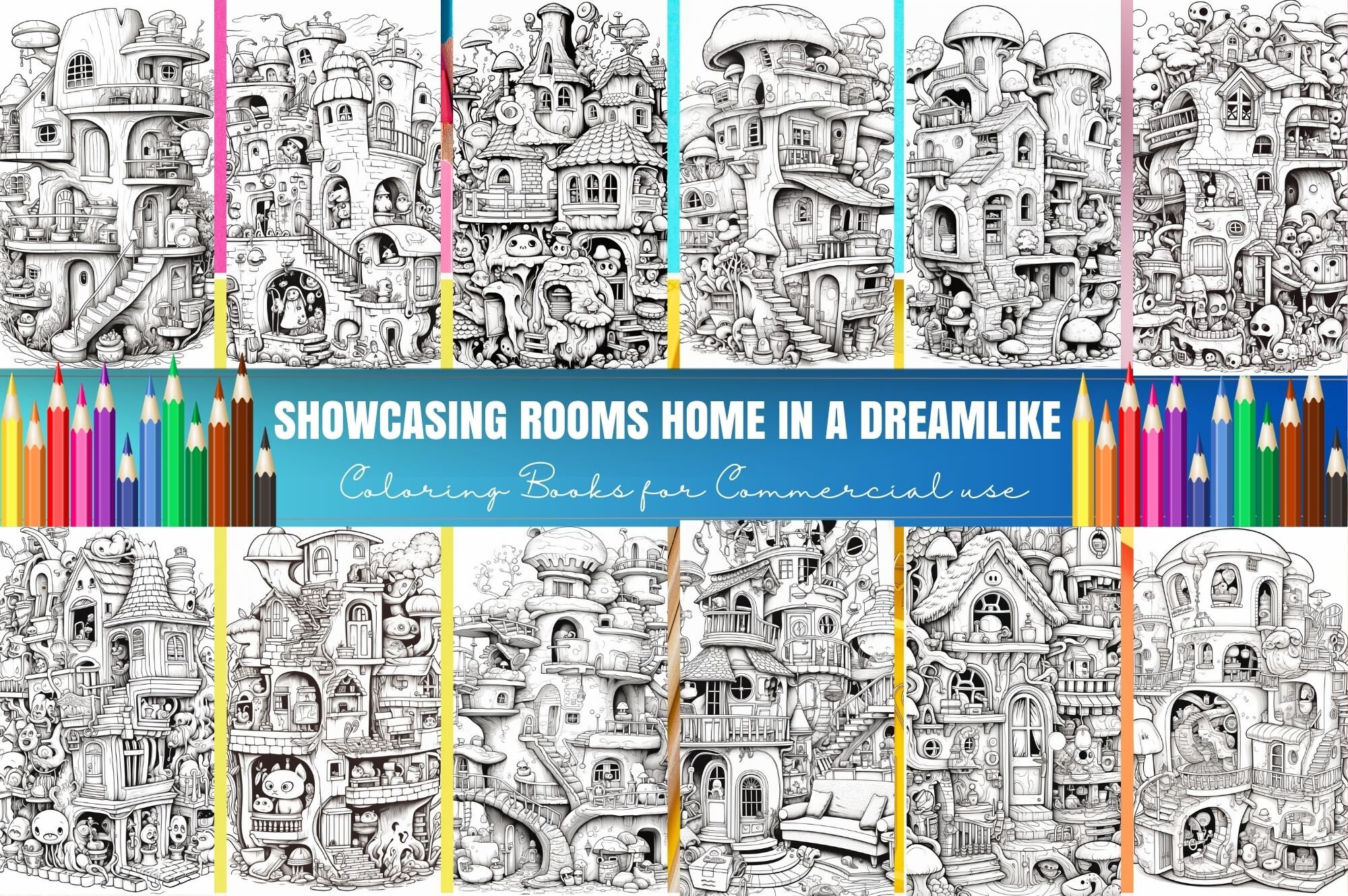 Doodle House Coloring Pages, Showcasing Rooms Home in a Dreamlike ...