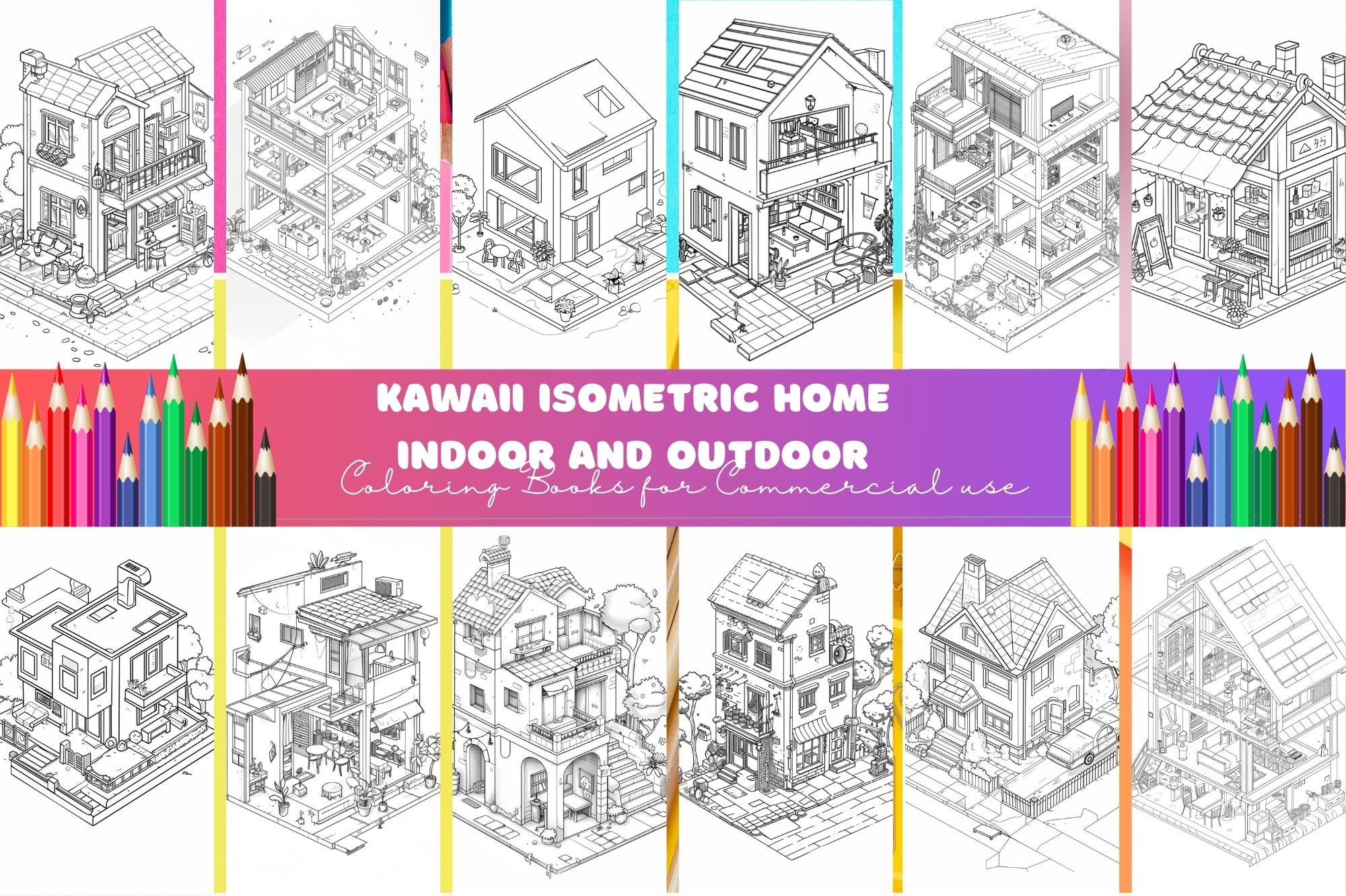 Cute Isometric Home Coloring Page, Cute and Isimple Isometric ...