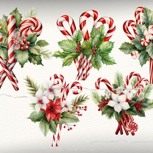 Christmas Candy and Gift Box Watercolor Clipart, Candy Cane, Peppermint ...