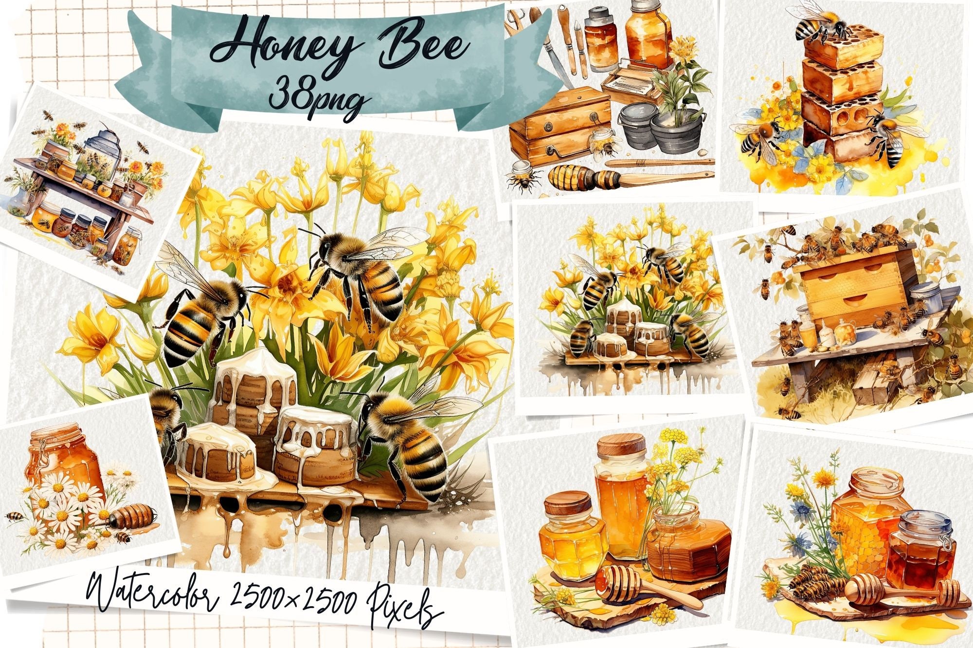Honey Bee Watercolor Clipart Nursery, Honey Bee Clipart, Bumblebee ...