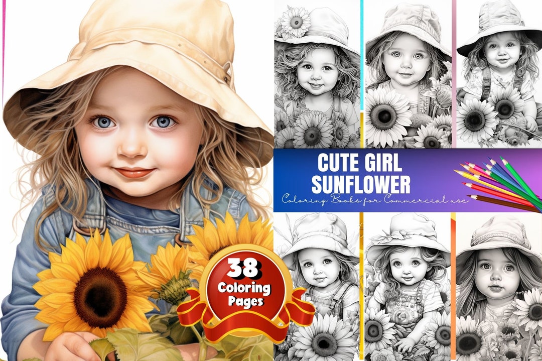 Cute Girls Sunflowers Coloring Pages, Adults Kids Coloring Pages ...
