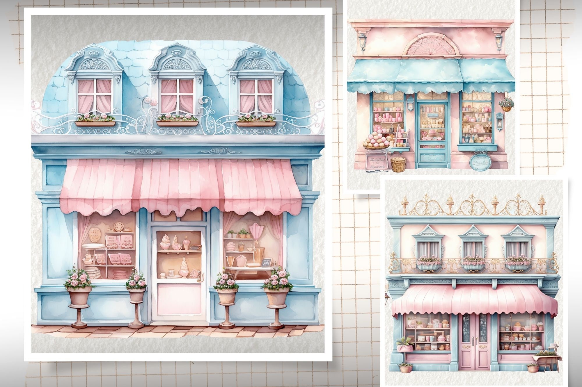 Romantic Pink Pastel French Cafe Watercolor Pink Coffee Shop - Etsy
