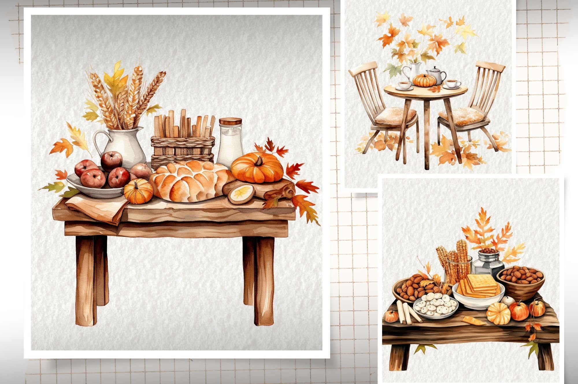 Fall Vibes Clipart, Cozy Fall Clipart Set, Watercolor Autumn Clipart ...