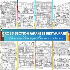 Japanese Restaurant Cross Section Coloring Book, Architect and Interior ...
