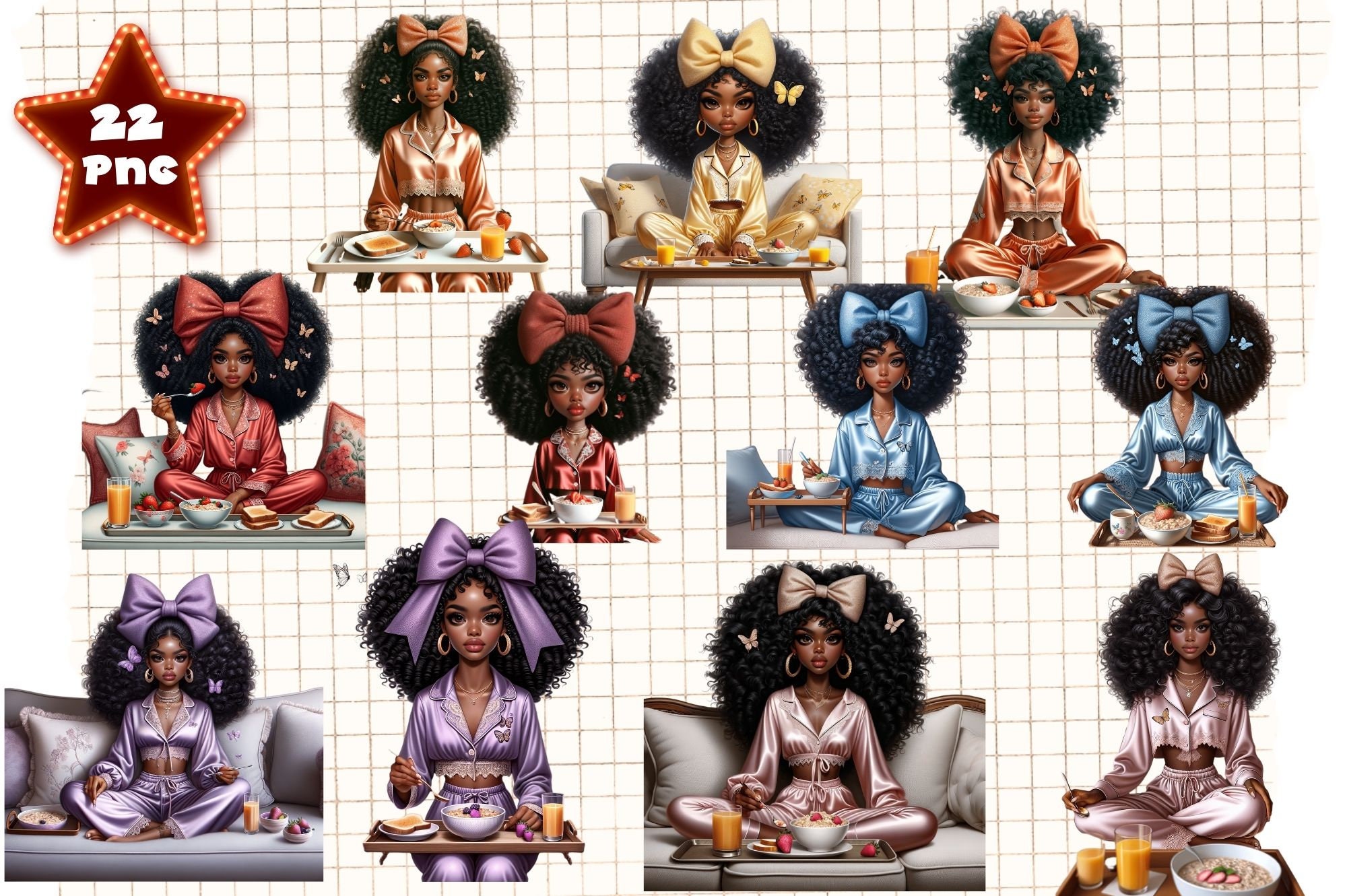 African American Breakfast Clipart, African American Chibi Woman, Chibi ...