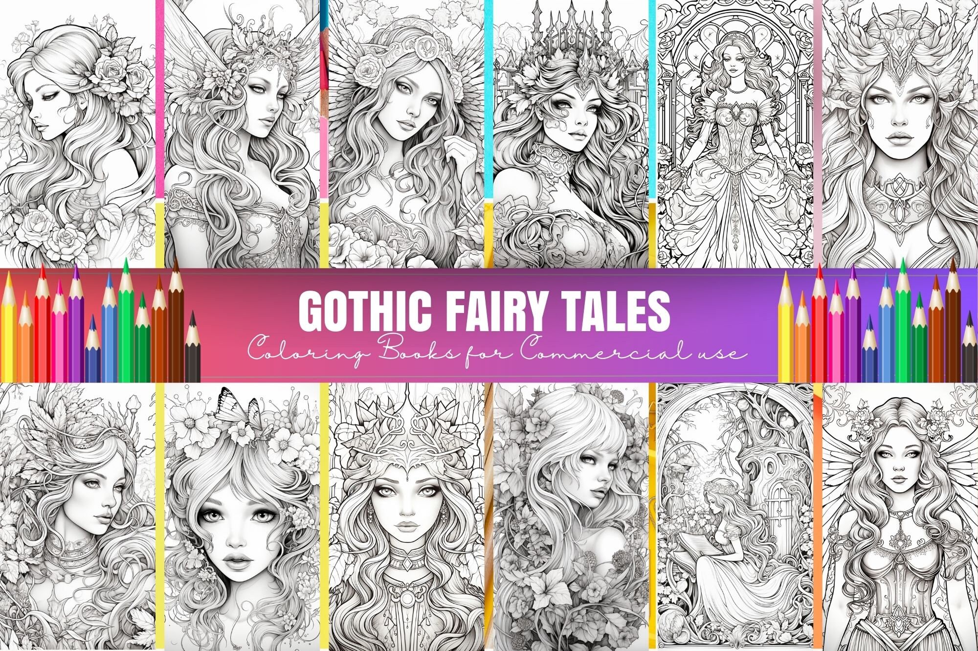 Gothic Princess Coloring Pages Fairy Princess Gothic Beauty - Etsy