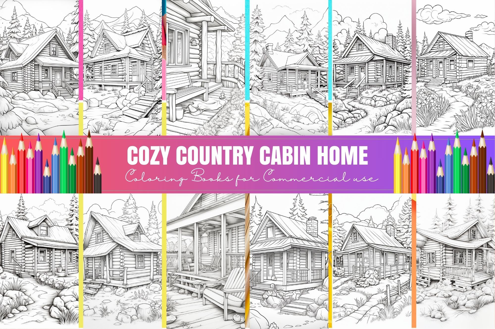 Cozy Country Cabin Coloring Pages, Cozy Log Cabin, Printable Garden ...