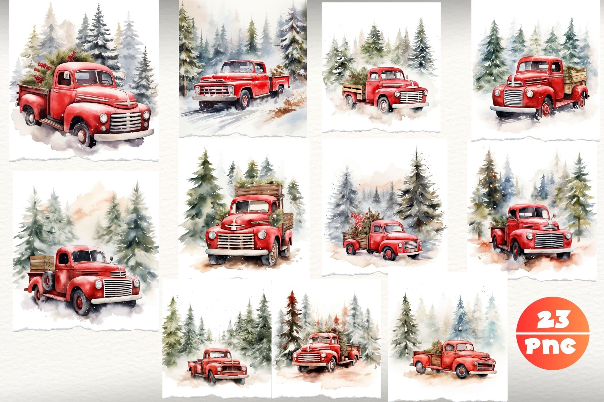 Christmas Truck Watercolor Clipart, Merry Christmas Tree Truck Clip Art ...