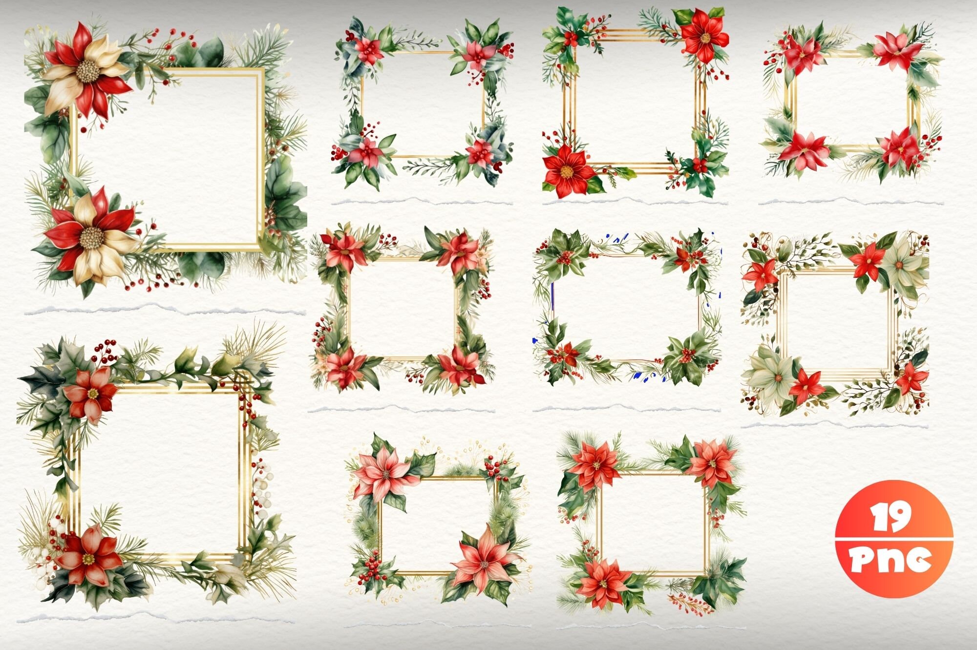 Poinsettia Frame Clipart , Christmas Frame, Watercolor Poinsettia ...