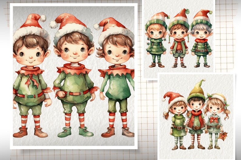 Vintage Christmas Elves 1920 Watercolor Clipart, Digital Download ...