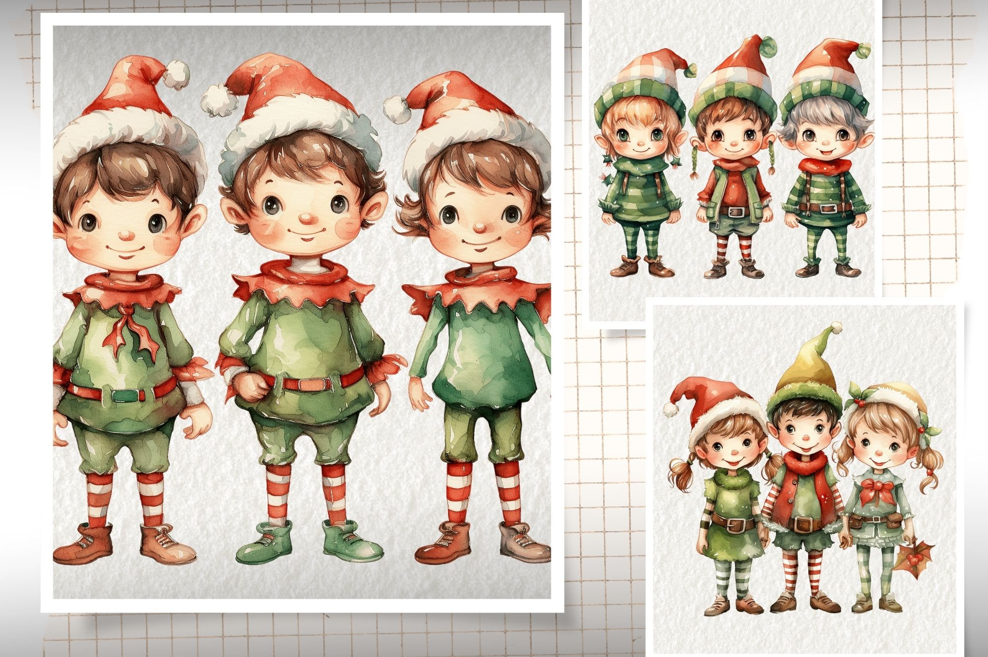 Vintage Christmas Elves 1920 Watercolor Clipart, Digital Download ...