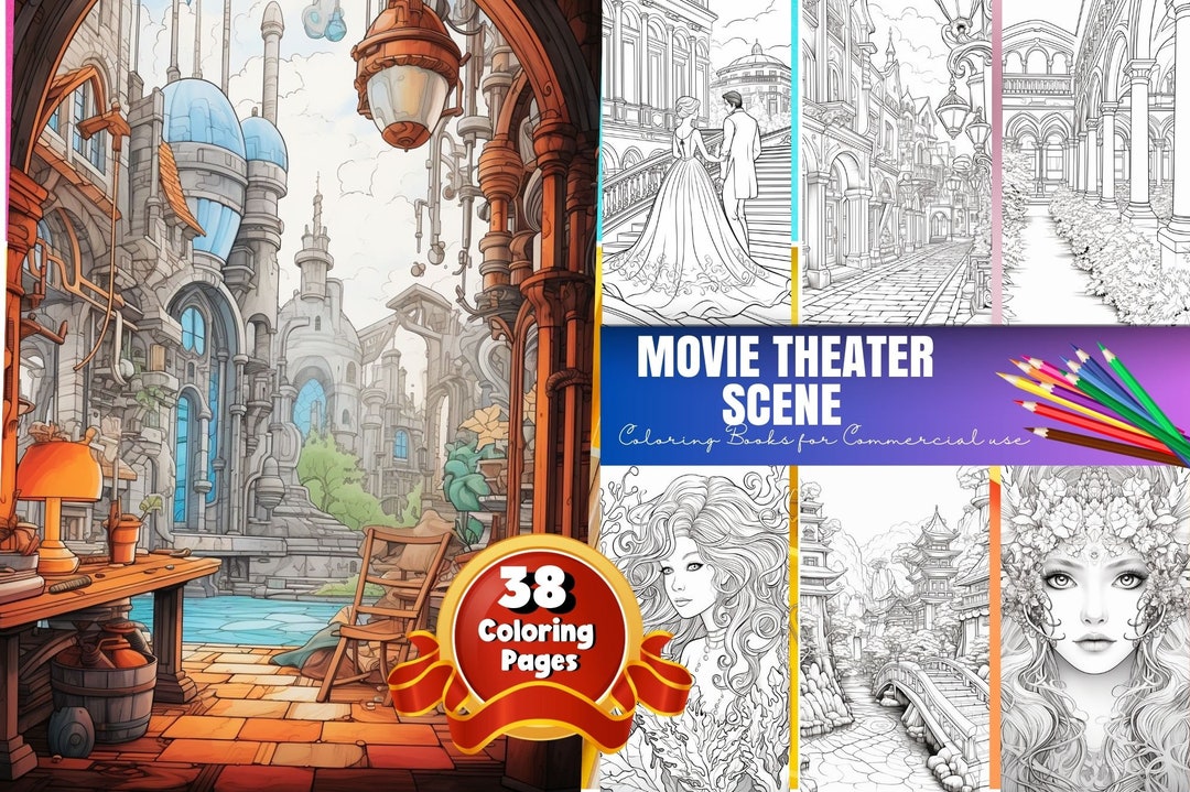Scene Movie Coloring Page, Coloring Page for Adults, Village Theme ...