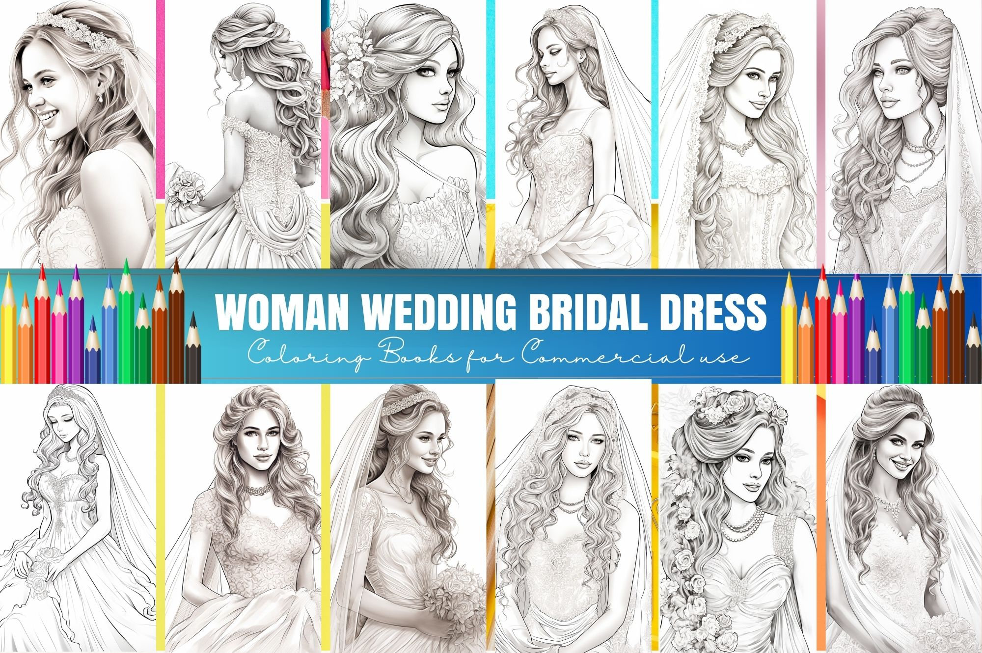 Beautiful Wedding Bride Coloring Page, Beautiful Wedding, Adults & Kids ...