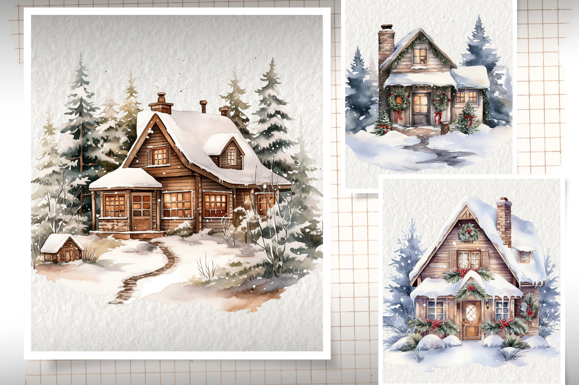 Village Watercolor Clipart Winter Christmas Village Winter - Etsy