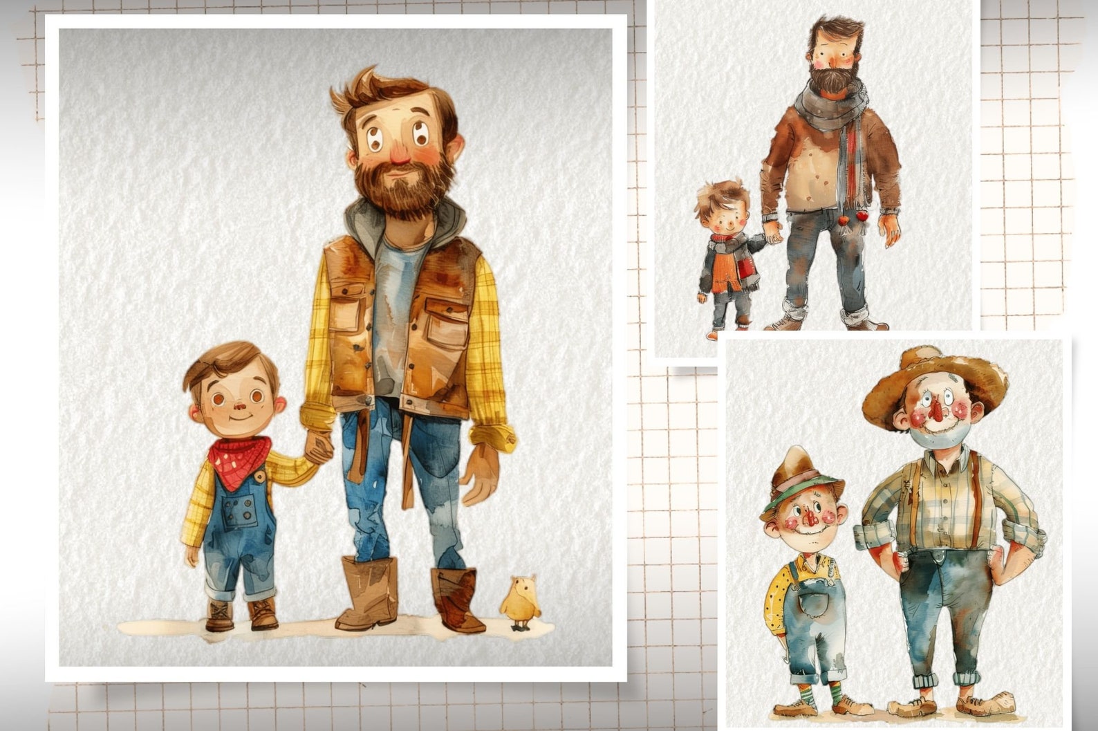 Happy Father's Day Cartoon Clipart, Dad Son Watercolor Clip Art Images ...