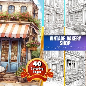 Vintage Bakery Shop Coloring Pages, French Patisserie Pastry Coloring ...