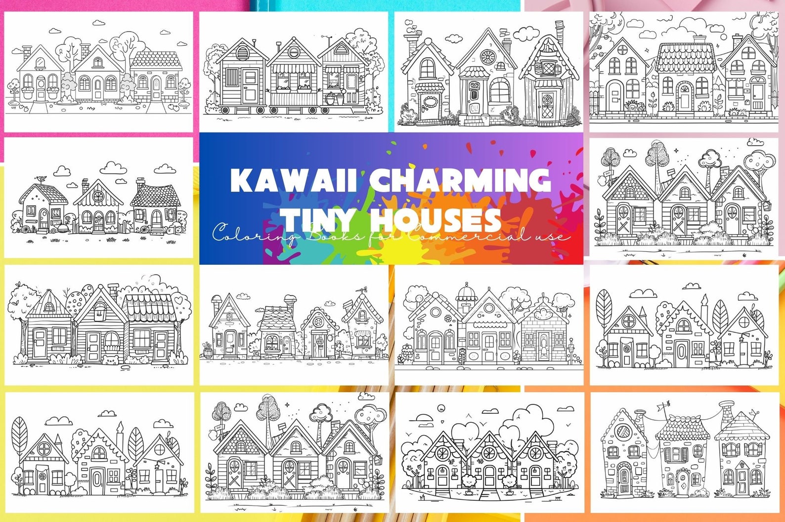 Kawaii Tiny Houses Coloring Pages, Cute Houses, Journal Paper Coloring ...