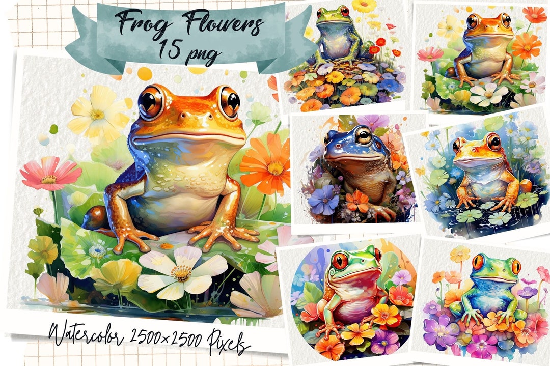 Lovely Frog With Flowers Clipart, Cute Little Frogs, Cute Frogs Bundle ...