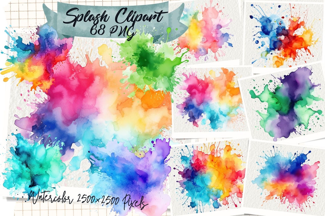 Alcohol Ink Splash Watercolor Clipart, Splash Colorful Graphic, Paint ...