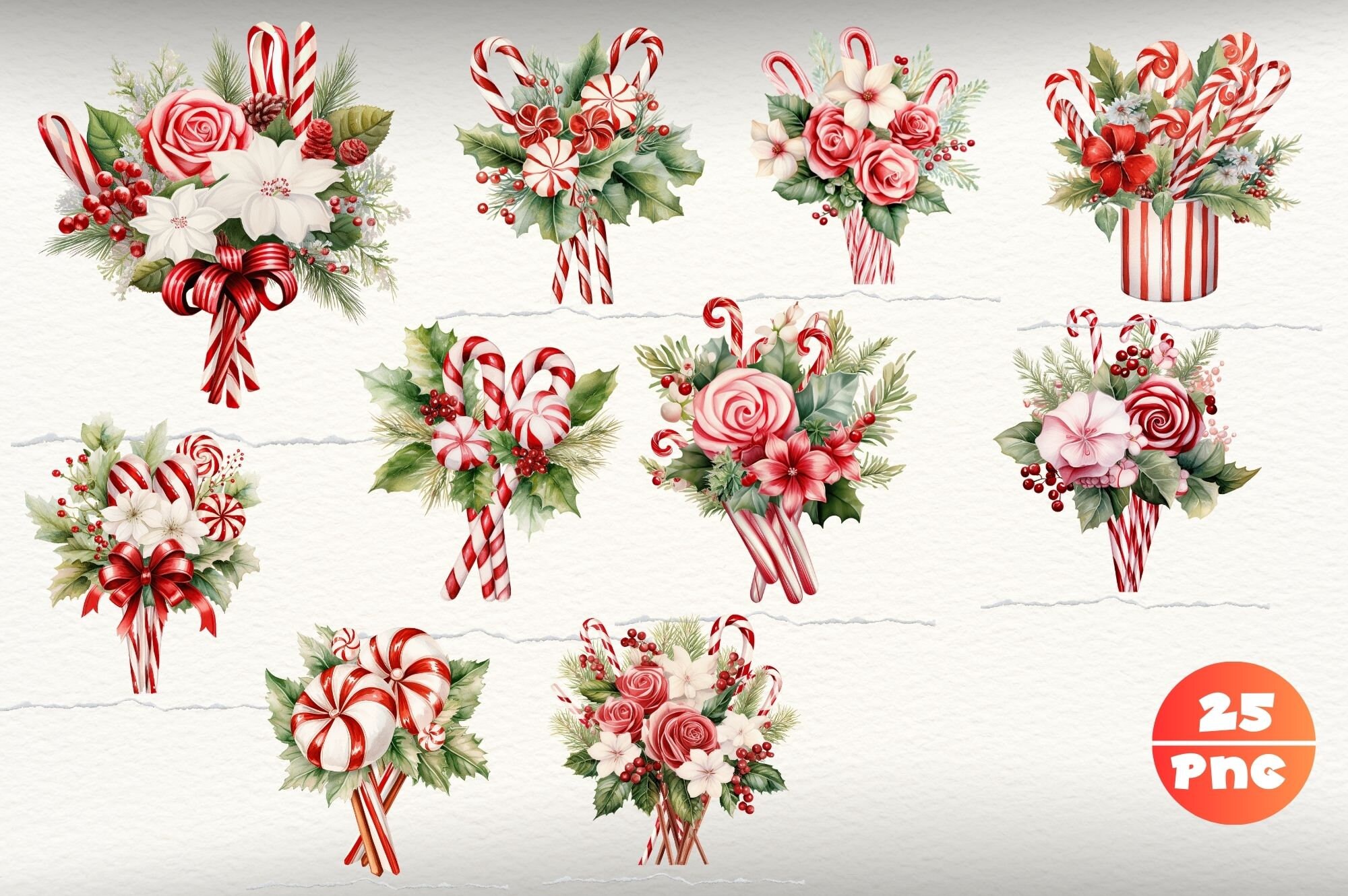 Christmas Candy and Gift Box Watercolor Clipart, Candy Cane, Peppermint ...