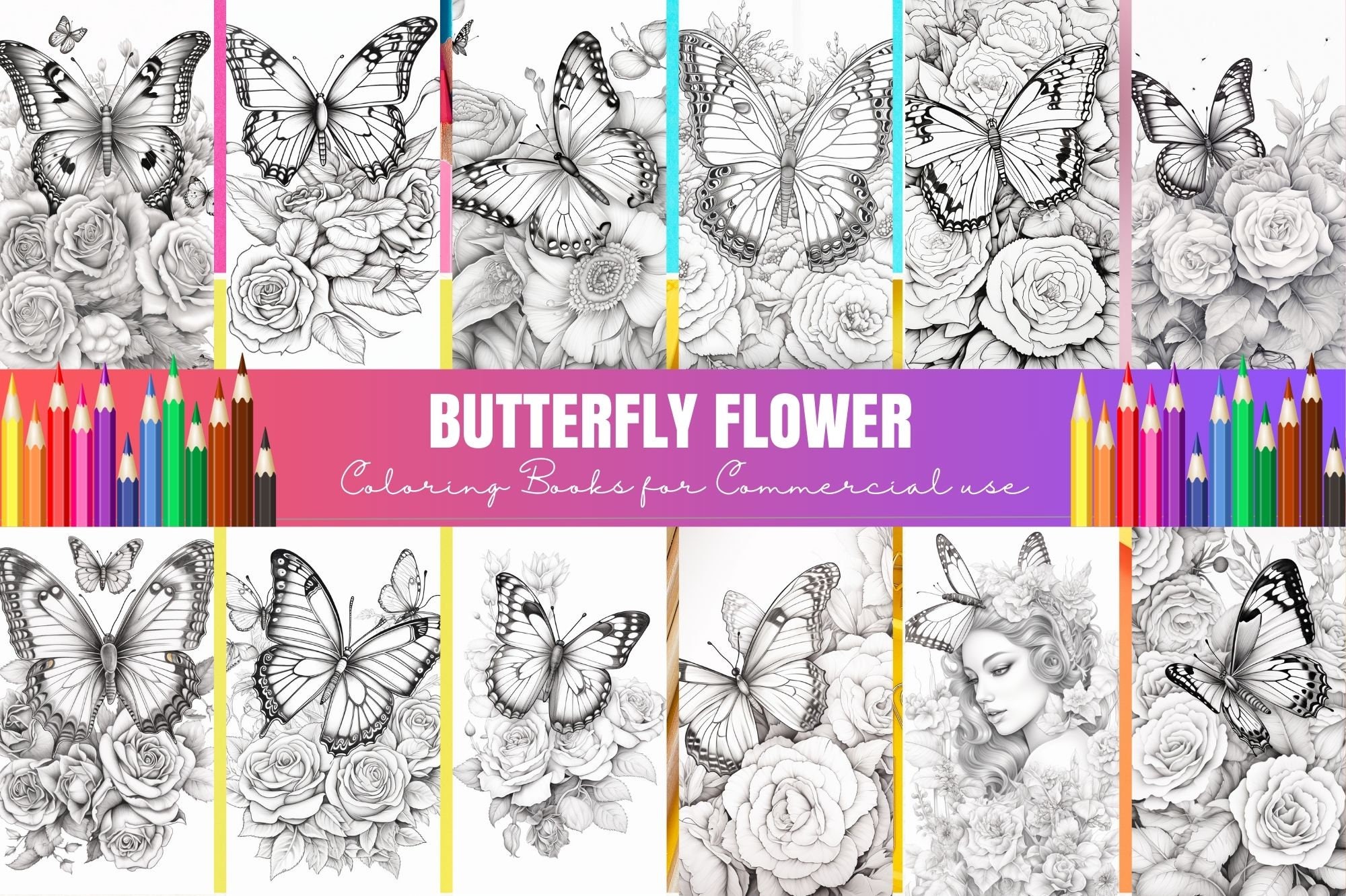 Butterfly Flower Coloring Pages Adults and Kids Coloring - Etsy