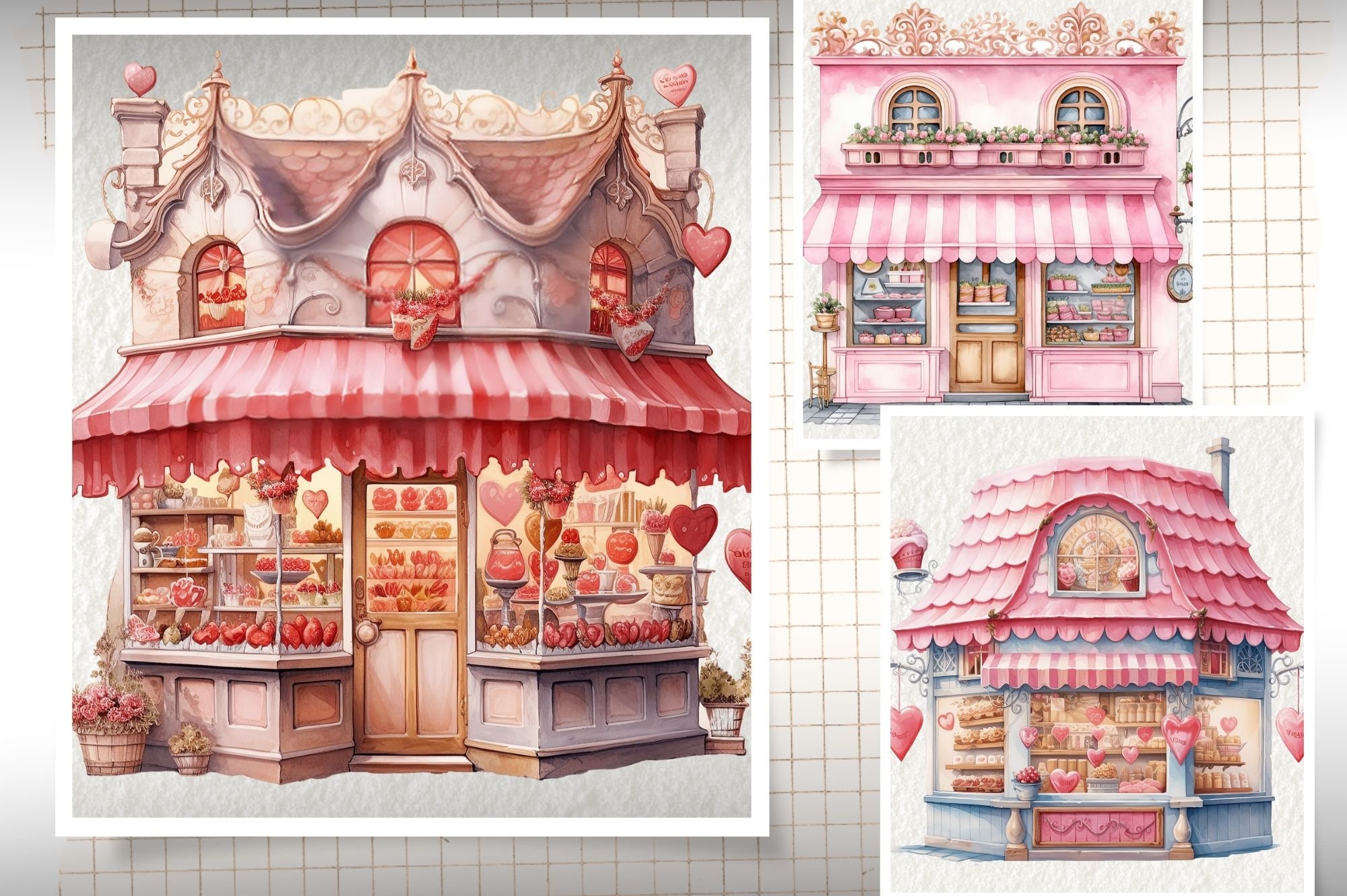 Romantic Pink Pastel French Cafe Watercolor Pink Coffee Shop - Etsy