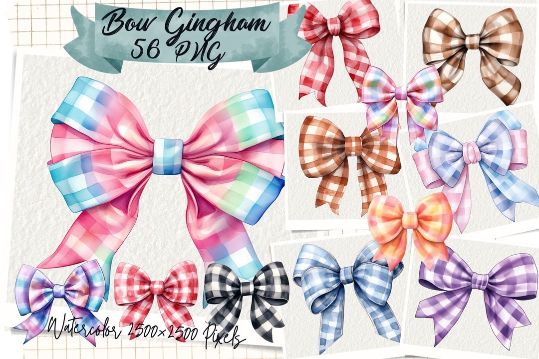 Gingham Bows PNG Clipart, Watercolor Rustic Country Gingham, Pastel Bow ...