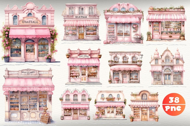 Romantic Pink Pastel French Cafe Watercolor Pink Coffee Shop - Etsy