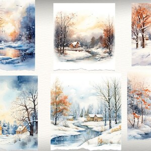 Watercolor Winter Wonderland Background, Winter Landscape Printable ...