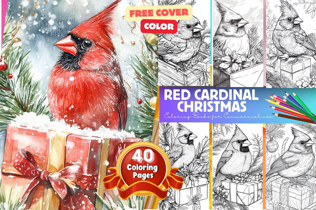 Red Cardinal Christmas Coloring Book, Festive Holiday Bird Themed ...
