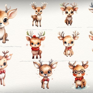 Cute Reindeer Watercolor Clipart, Christmas Reindeers, Woodland Animals ...
