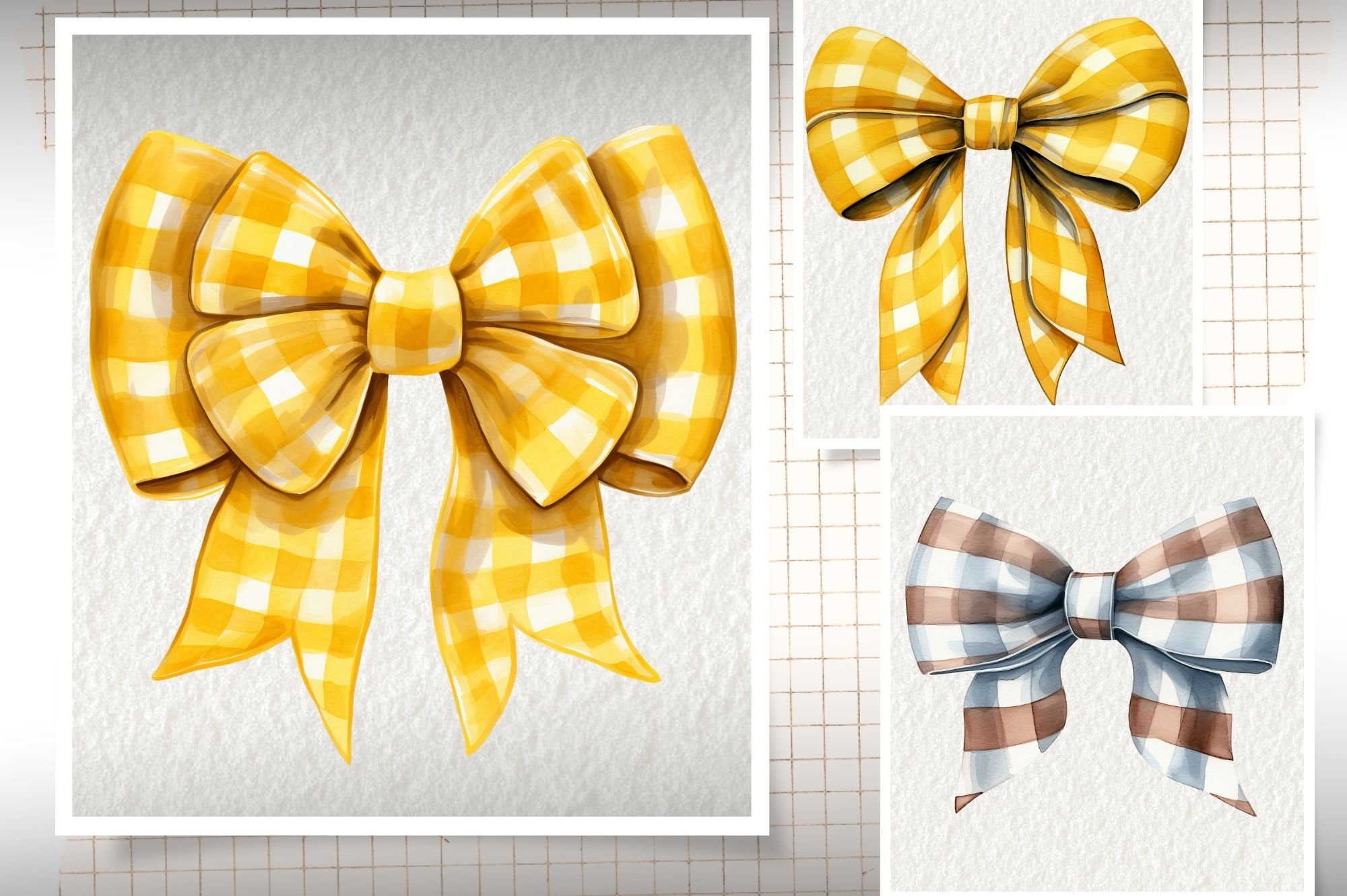 Gingham Bows PNG Clipart, Transparent Background, Watercolor Bows ...