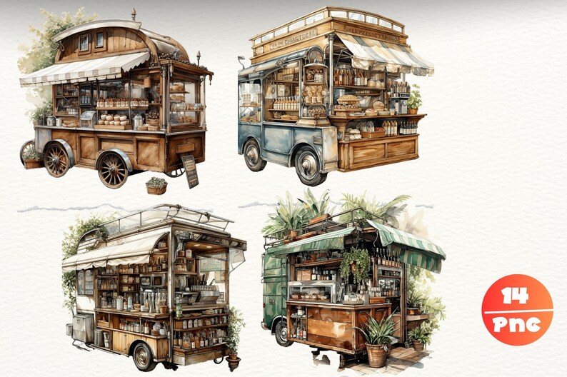 Coffee Cart Watercolor Clipart Coffee Clipart Cafe Clipart - Etsy