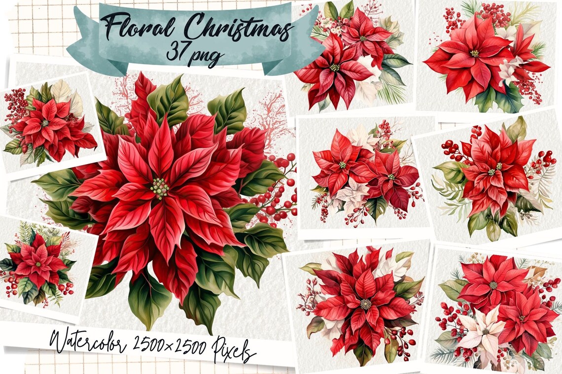 Christmas Flower Clipart, Christmas Gift Clipart, Winter Clipart ...