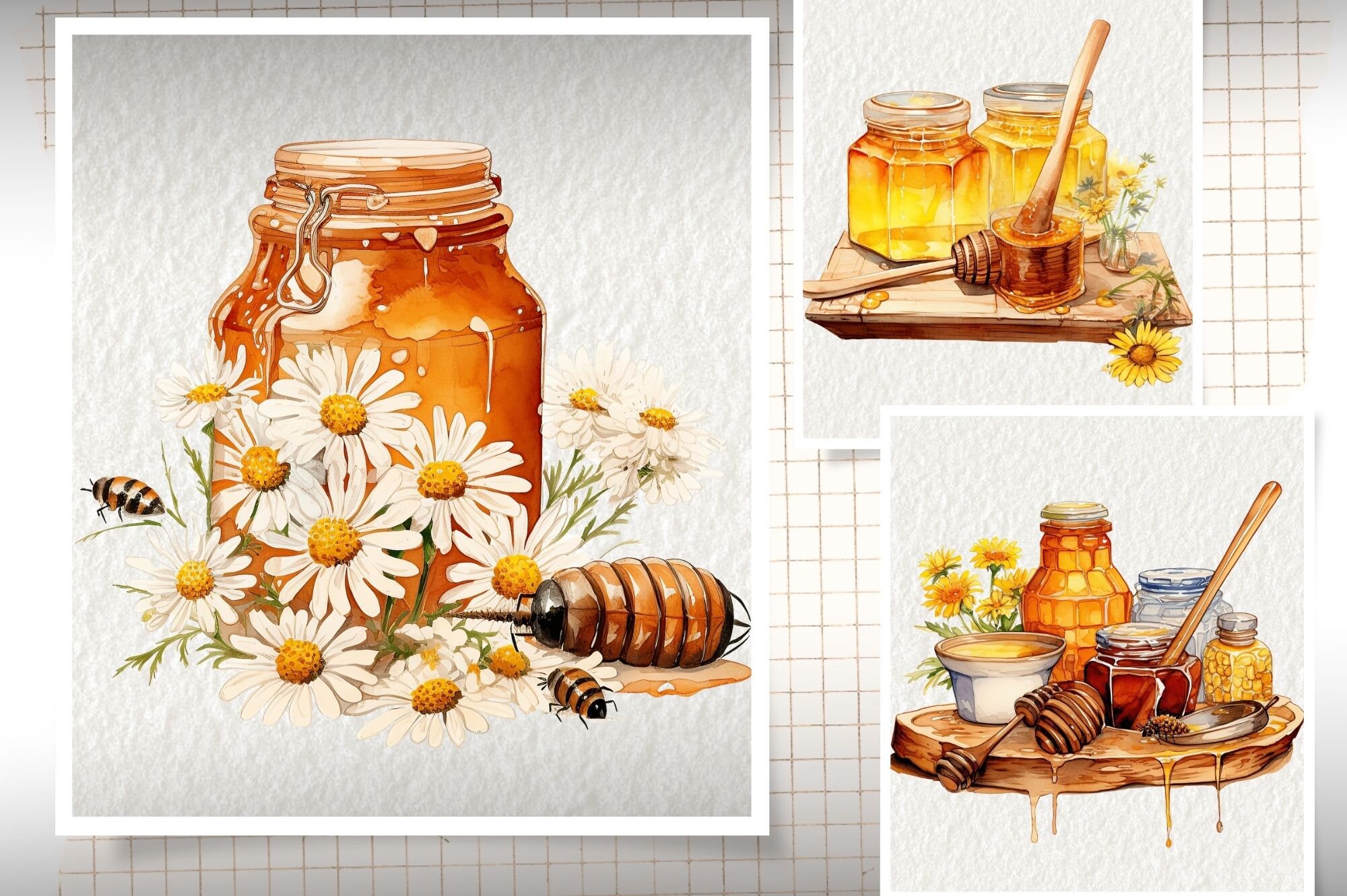 Honey Bee Watercolor Clipart Nursery, Honey Bee Clipart, Bumblebee ...