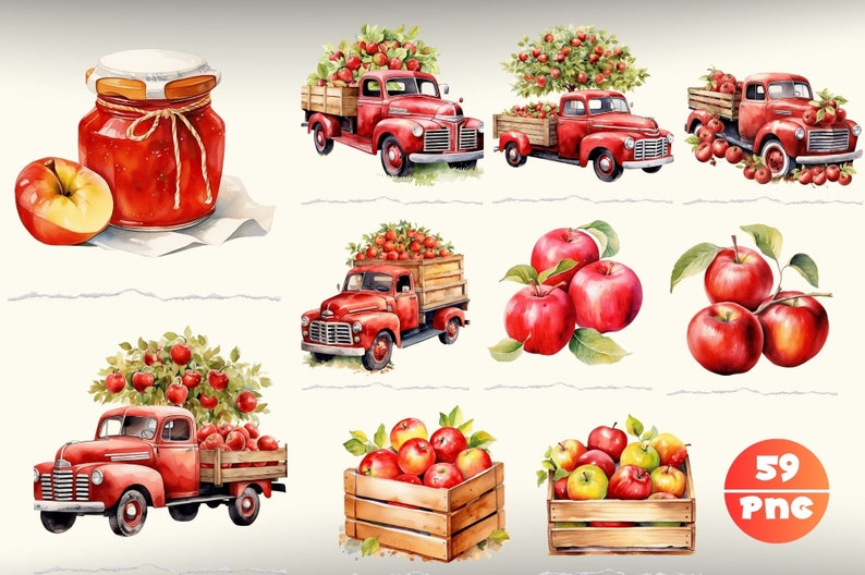 Apple Clipart Bundle 59 PNG Red Watercolor Apple Clipart - Etsy