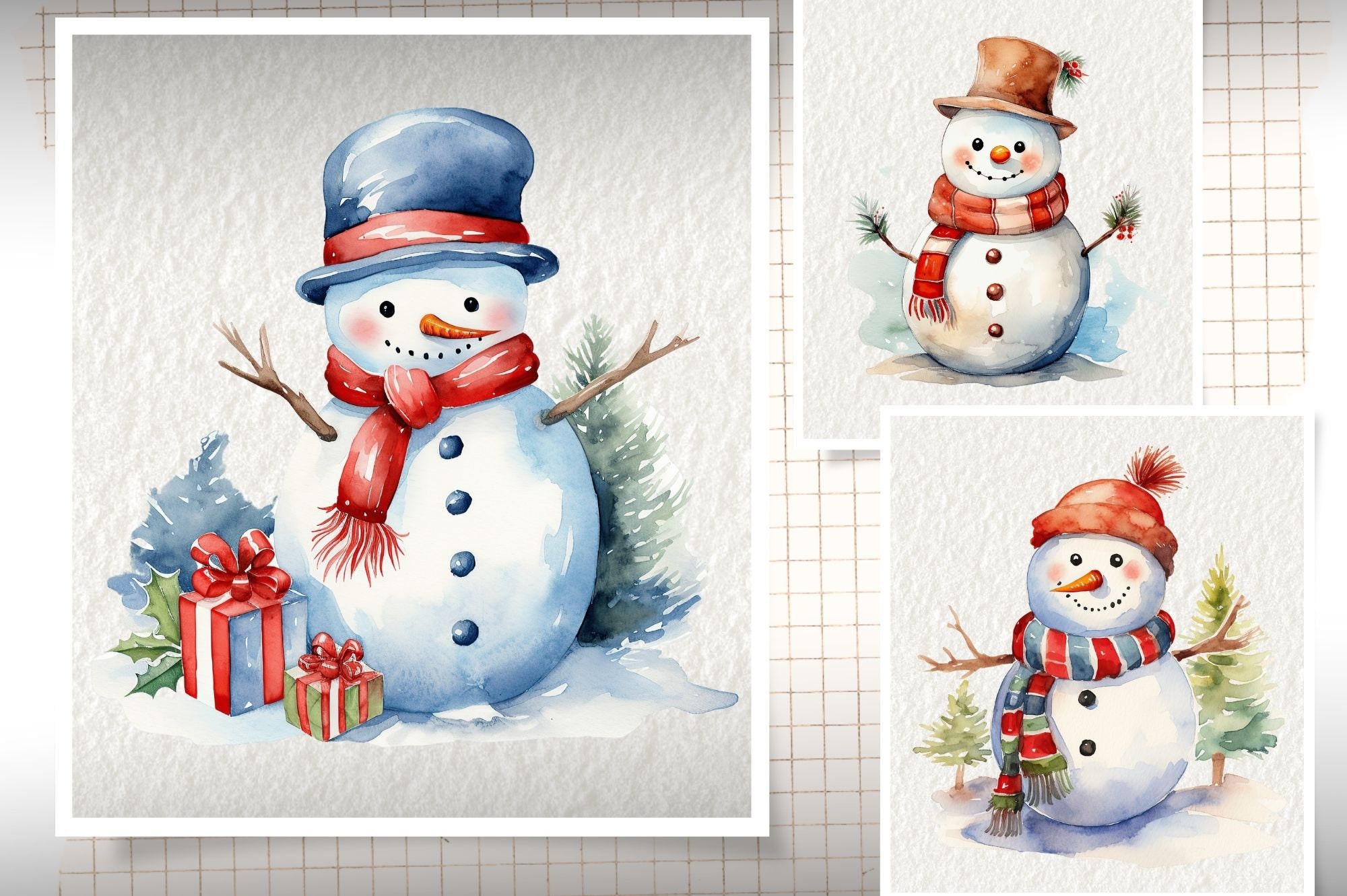 Snowman Watercolor Clipart Snowman Clip Art Christmas - Etsy